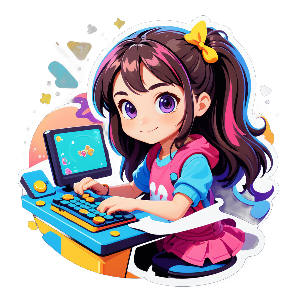 I made an AI sticker of a girl play pc game