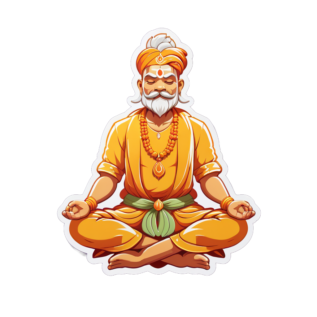 I made an AI sticker of indian sage man in saffron colored uniform ...