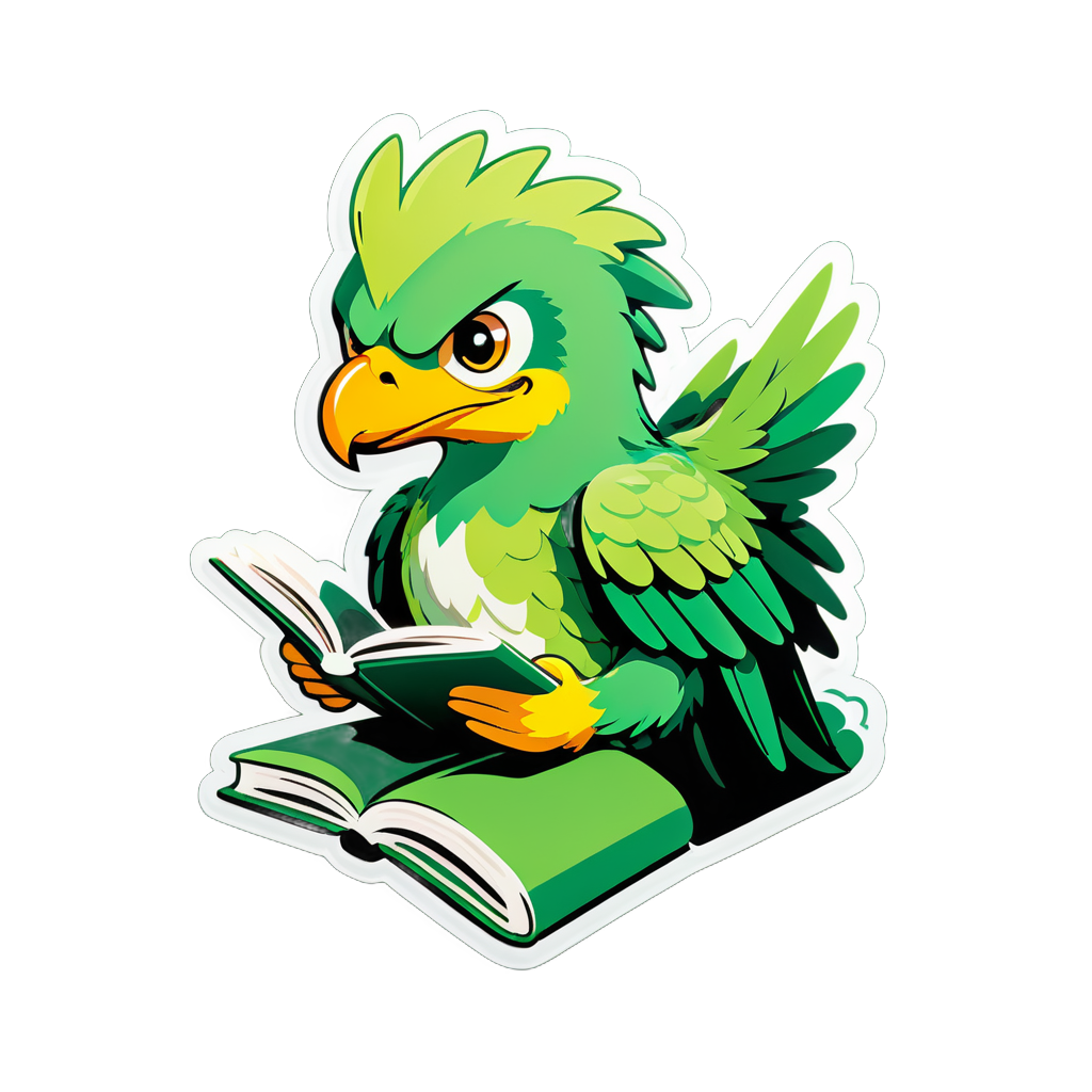 I made an AI sticker of green hawk reading a book