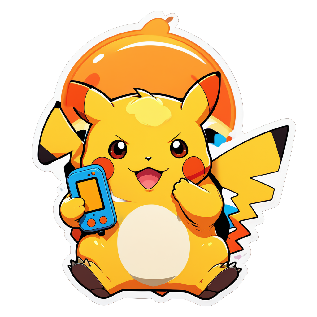 I made an AI sticker of pikachu holding orange color flip phone