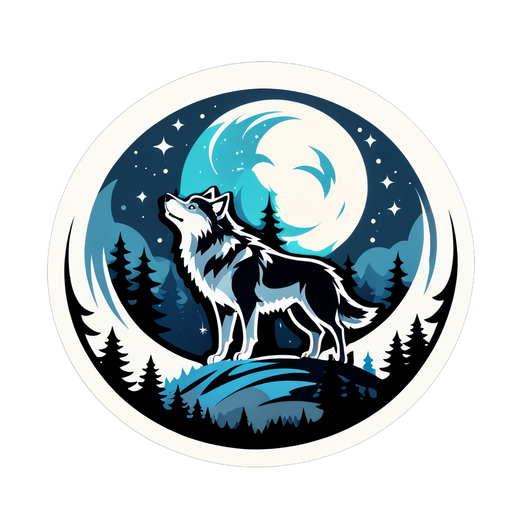 I made an AI sticker of wolf in circle with moon.