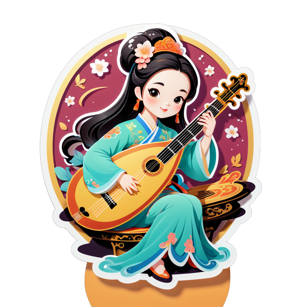 I made an AI sticker of Beauty with Chinese lute
