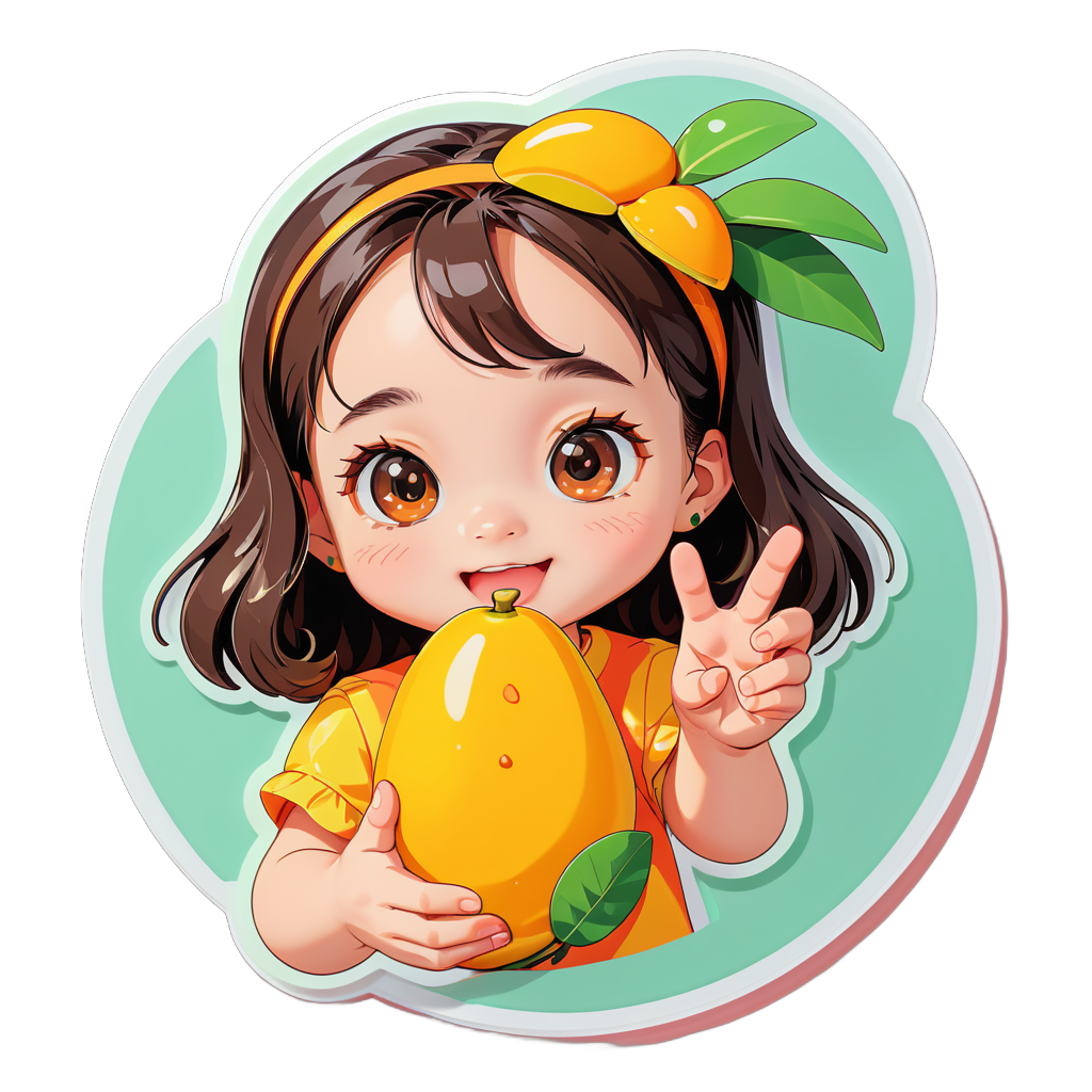 I made an AI sticker of girl has mango on the hand