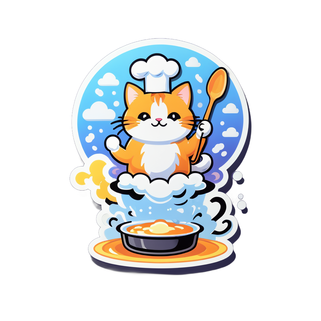 I made an AI sticker of cat cooking on the cloud